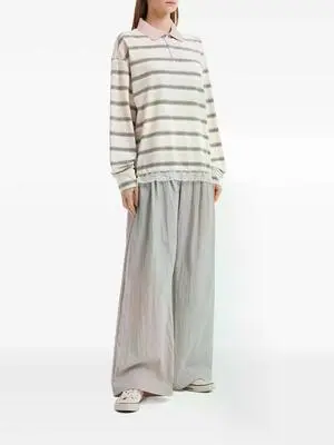 TOUT A COUP Striped Lace-trim Polo Top - Neutrals