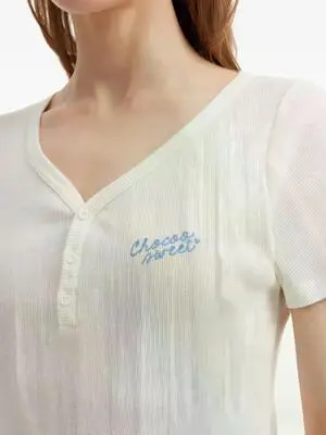 CHOCOOLATE V-neck Buttoned T-shirt - Neutrals