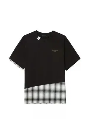 FIVE CM Plaid-panel T-shirt - Black