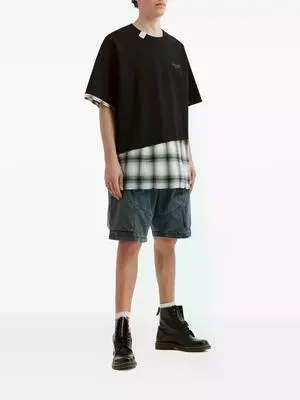 FIVE CM Plaid-panel T-shirt - Black