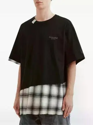 FIVE CM Plaid-panel T-shirt - Black