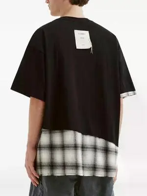 FIVE CM Plaid-panel T-shirt - Black