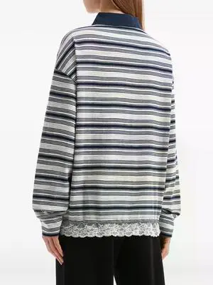 TOUT A COUP Striped Long-sleeve Polo Top - White