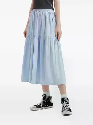CHOCOOLATE Striped Tiered Midi Skirt - Blue