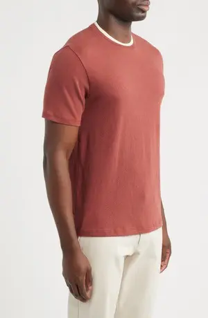Vince Loose Knit Double Collar Crewneck T-shirt - Red Rock/blanco