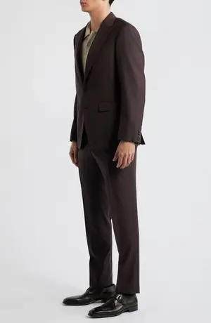 Canali Capri Trim Fit Super 130s Wool Peak Lapel Suit - Dark Brown