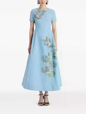 Oscar De La Renta Crystal Flower-embroidered Faille Dress