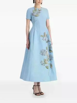 Oscar De La Renta Crystal Flower-embroidered Faille Dress