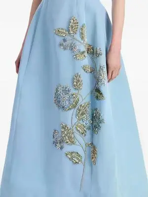 Oscar De La Renta Crystal Flower-embroidered Faille Dress