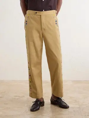 BODE Straight-leg Cotton Feather Runner Trousers - Neutrals