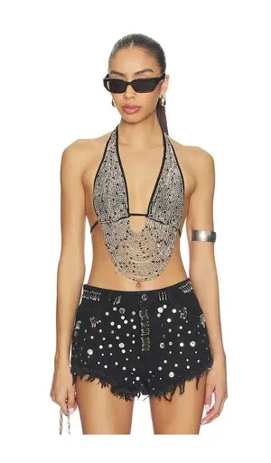 LESLIE AMON Embellished Halter Top