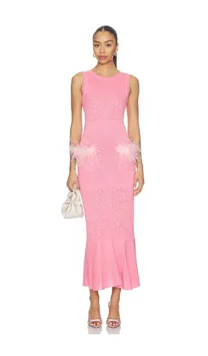 ANDREEVA Peony Knit Dress With Ostrich Feather Details - Pink