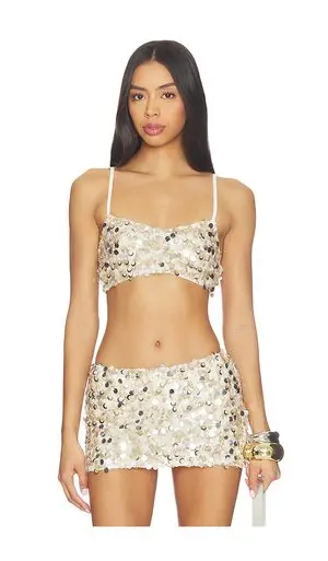 AMELIE TEJE Soiree Top In Champagne In Metallic Neutral - Champange