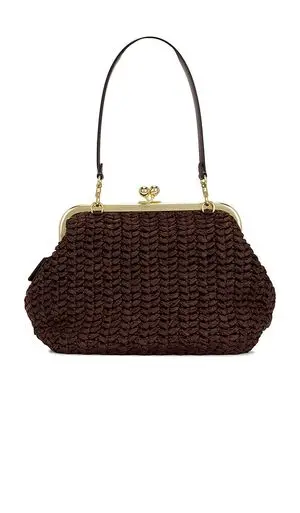 COACH Large Weave Straw Kisslock Frame 27 Bag - Maple