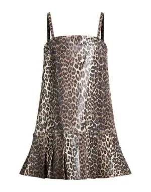 GANNI Mini Leopard-print Flared Dress - Beige