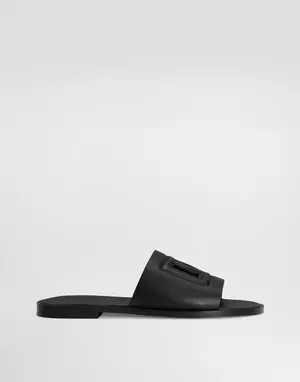Dolce & Gabbana Calfskin Slides With Dg Logo - Black