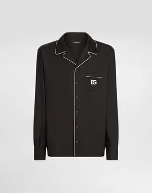 Dolce & Gabbana Silk Shirt With Dg Logo-embroidered Patch - Black