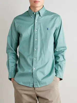 Polo Ralph Lauren Button-down Collar Logo-embroidered Cotton Shirt - Blue