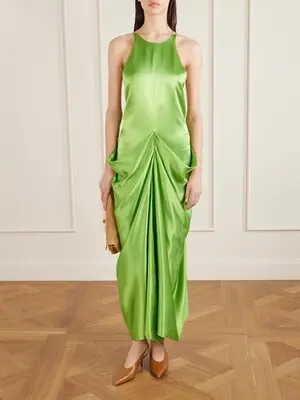 Khaite Kent Open-back Draped Maxi Dress - Green