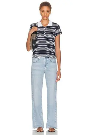 FRAME Striped Short Sleeve Polo - Navy Multi