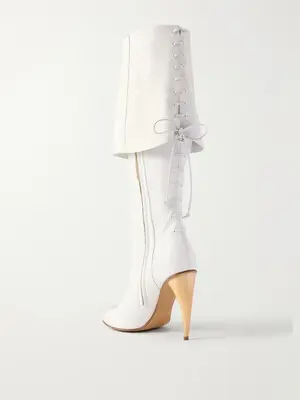 Alexander McQueen Leather Knee-high Boots With Horn-effect Heels - White