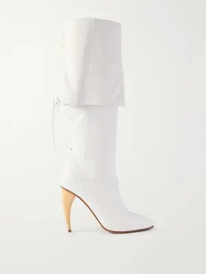 Alexander McQueen Leather Knee-high Boots With Horn-effect Heels - White