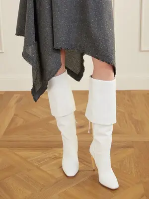 Alexander McQueen Leather Knee-high Boots With Horn-effect Heels - White