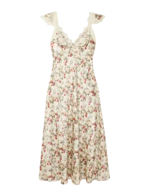 DÔEN Fiona Lace-Trimmed Floral-Print Silk-Satin Midi Dress Multi