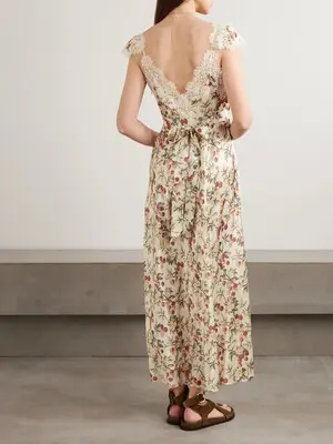 DÔEN Fiona Lace-trimmed Floral-print Silk-satin Midi Dress - Multi