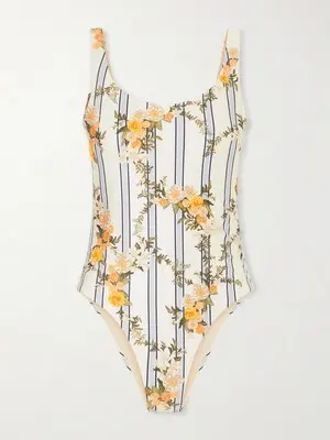 Agua Bendita Gema Valle Embellished Floral And Striped Recycled Swimsuit - White