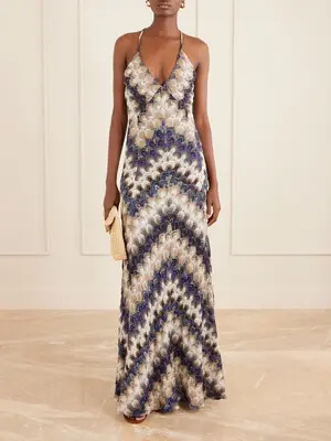Missoni Striped Metallic Crochet-knit Maxi Dress - Blue