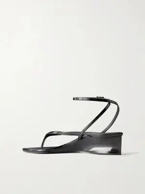 Alaïa Tong 30 Patent-leather Wedge Sandals - Black