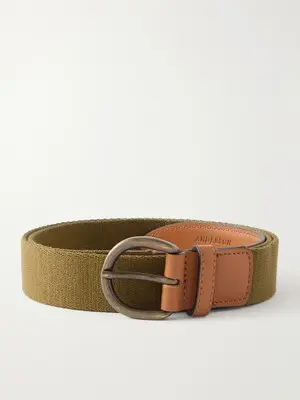 Anderson & Sheppard 3.5cm Leather-trimmed Woven Belt - Green