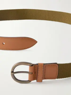 Anderson & Sheppard 3.5cm Leather-trimmed Woven Belt - Green