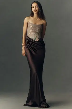 SAU LEE Frances Corset Gown - Brown Multi