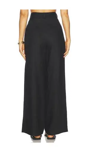 HEVRON Alina Wide Leg Linen Trousers - Black