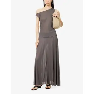 ST. AGNI Gathered-pleat Low-waist Jersey Maxi Skirt - Soot