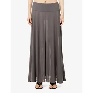 ST. AGNI Gathered-pleat Low-waist Jersey Maxi Skirt - Soot