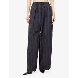 ST. AGNI Striped Relaxed-fit Cotton-blend Trousers - Black