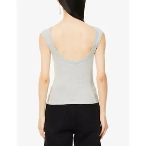 ST. AGNI Boat-neck Scoop-back Cotton Top - Grey Marle