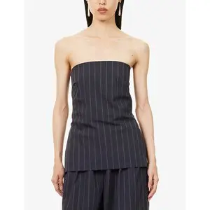 ST. AGNI Striped Strapless Cotton-blend Top - Ink