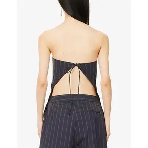 ST. AGNI Striped Strapless Cotton-blend Top - Ink