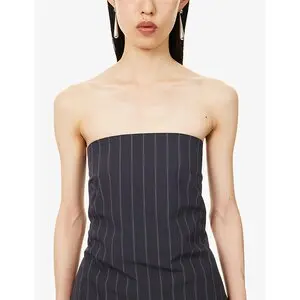 ST. AGNI Striped Strapless Cotton-blend Top - Ink