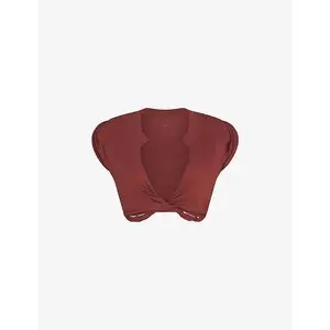 SKIMS Cover-ups Plunge Twist Cotton-jersey Top - Henna