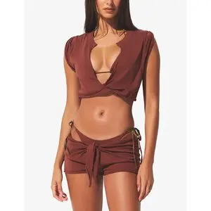 SKIMS Cotton-jersey Tie-front Shorts - Henna