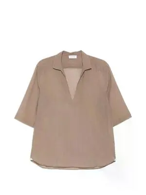 Tagliatore Semi-sheer V-neck Shirt - Brown