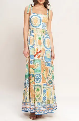 FLYING TOMATO Printed Tie-strap Sundress - Peach