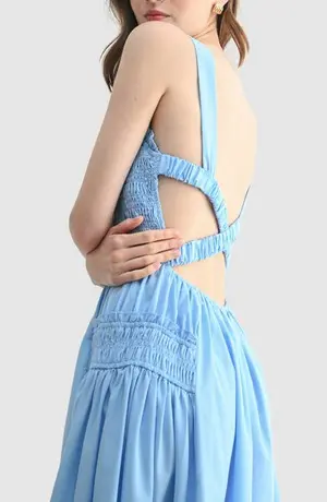 ALL IN FAVOR Smocked Cross Back Midi Sundress
