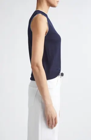 Eleventy Avalon Travel Sleeveless Merino Wool Sweater - Blue/white