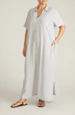 Universal Standard Leaf-print Linen-blend Maxi Dress - Beach Stripe